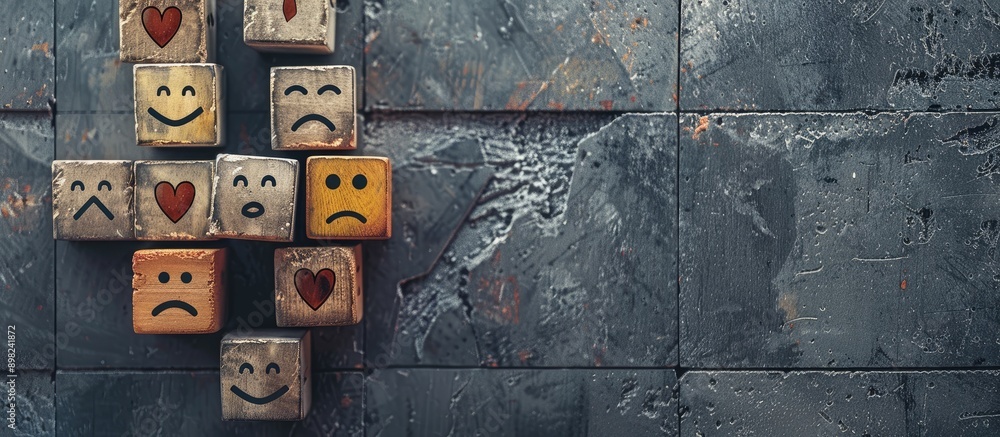 Cubes displaying symbols for social anxiety disorder on a lovely grey ...
