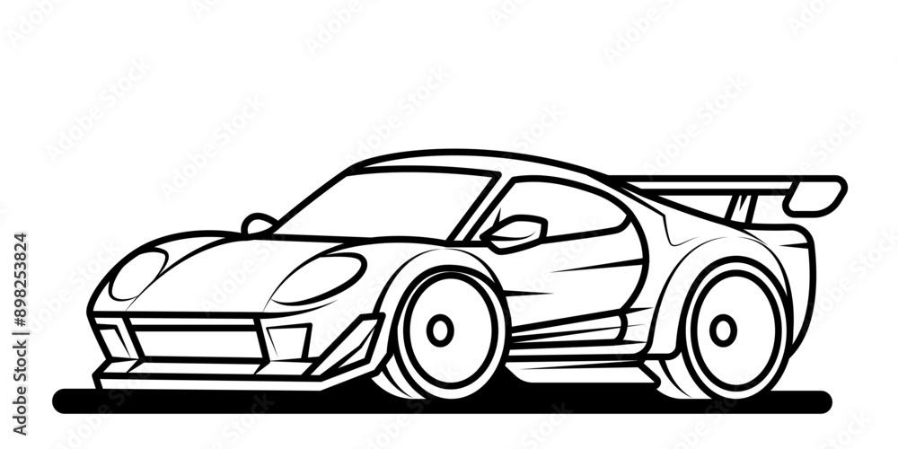 Vector line art cartoon car, concept design. Vehicle black contour ...