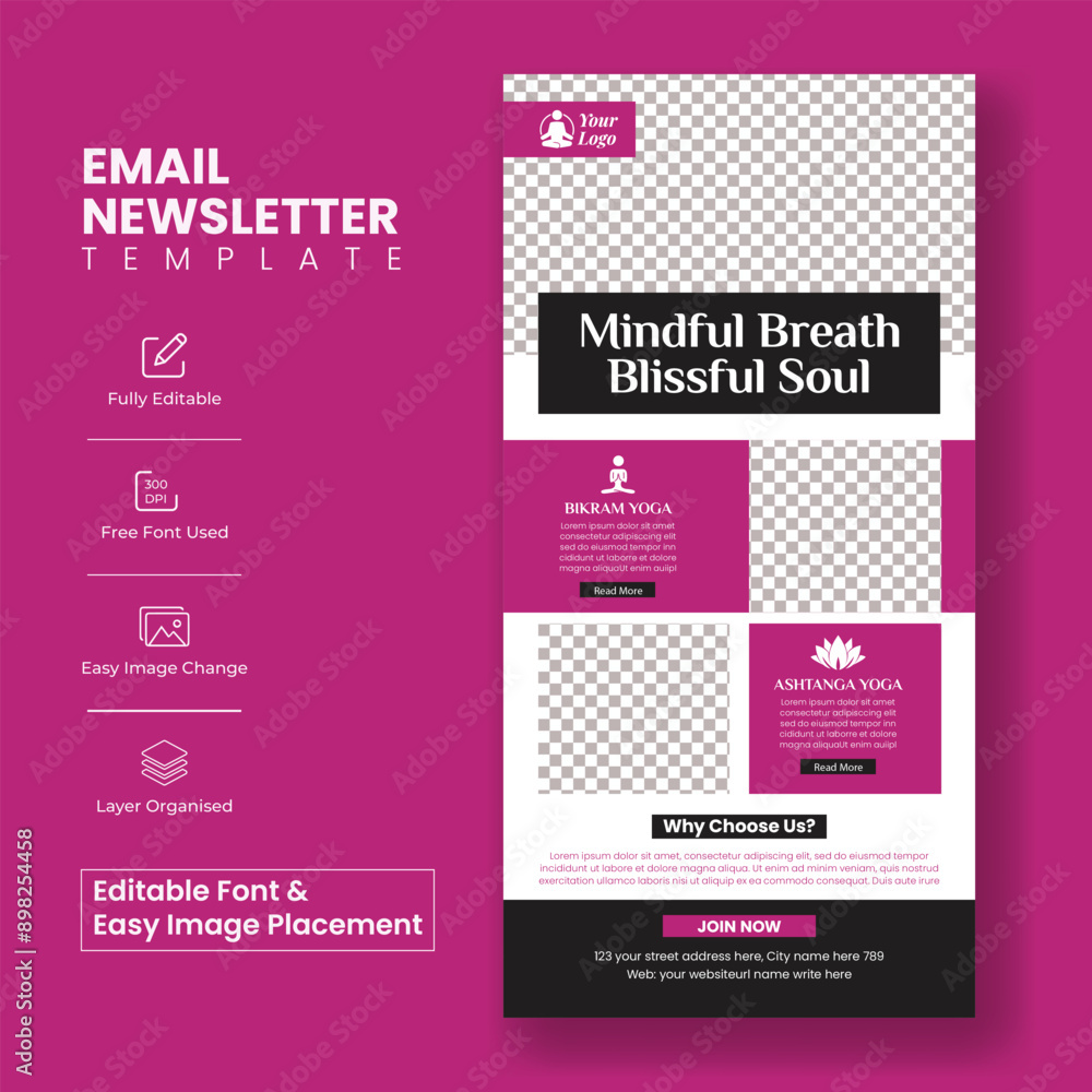 Editable email newsletter template for Yoga and meditation website UI ...