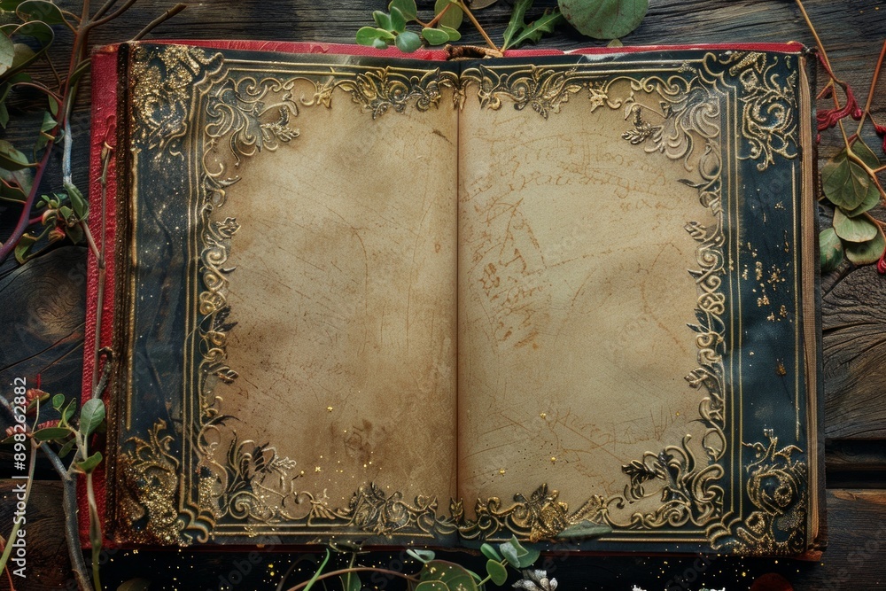 Book cover fairy tale design with gold leaf and magical symbols. Stock ...