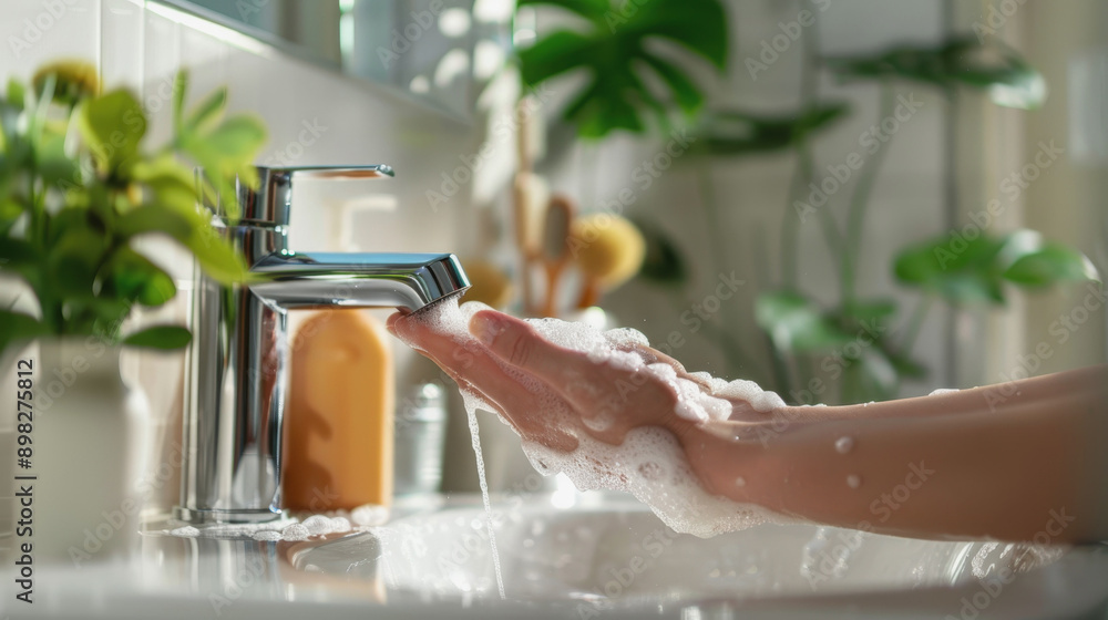 World Hand Washing Day. They wash their hands with soap in the bathroom ...