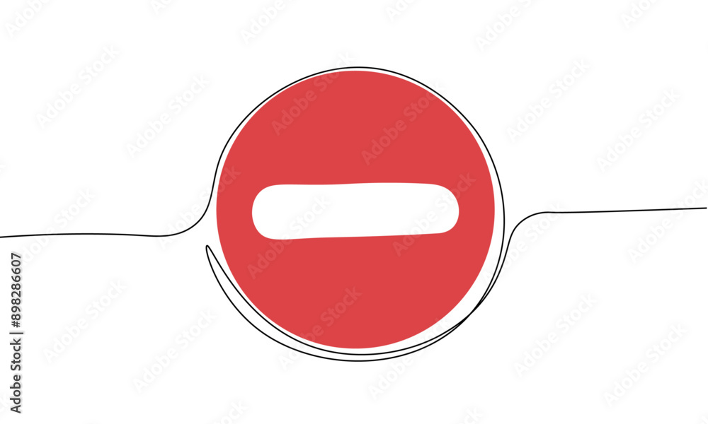 No entry road sign continuous line sketch design red symbol icon ...