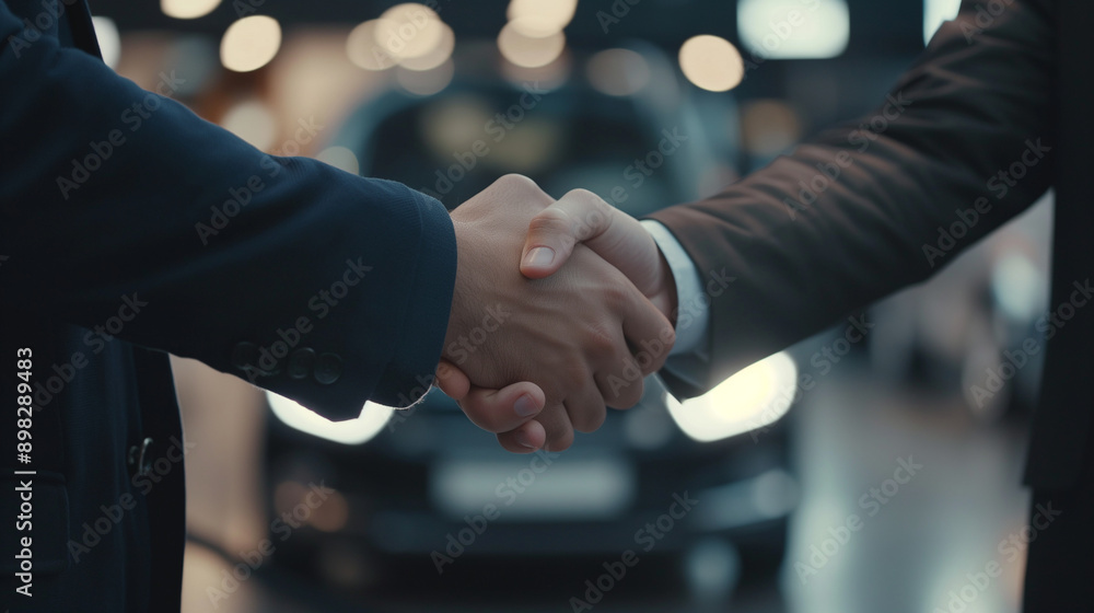 Close-up of a handshake between a sales manager and a customer, sealing ...