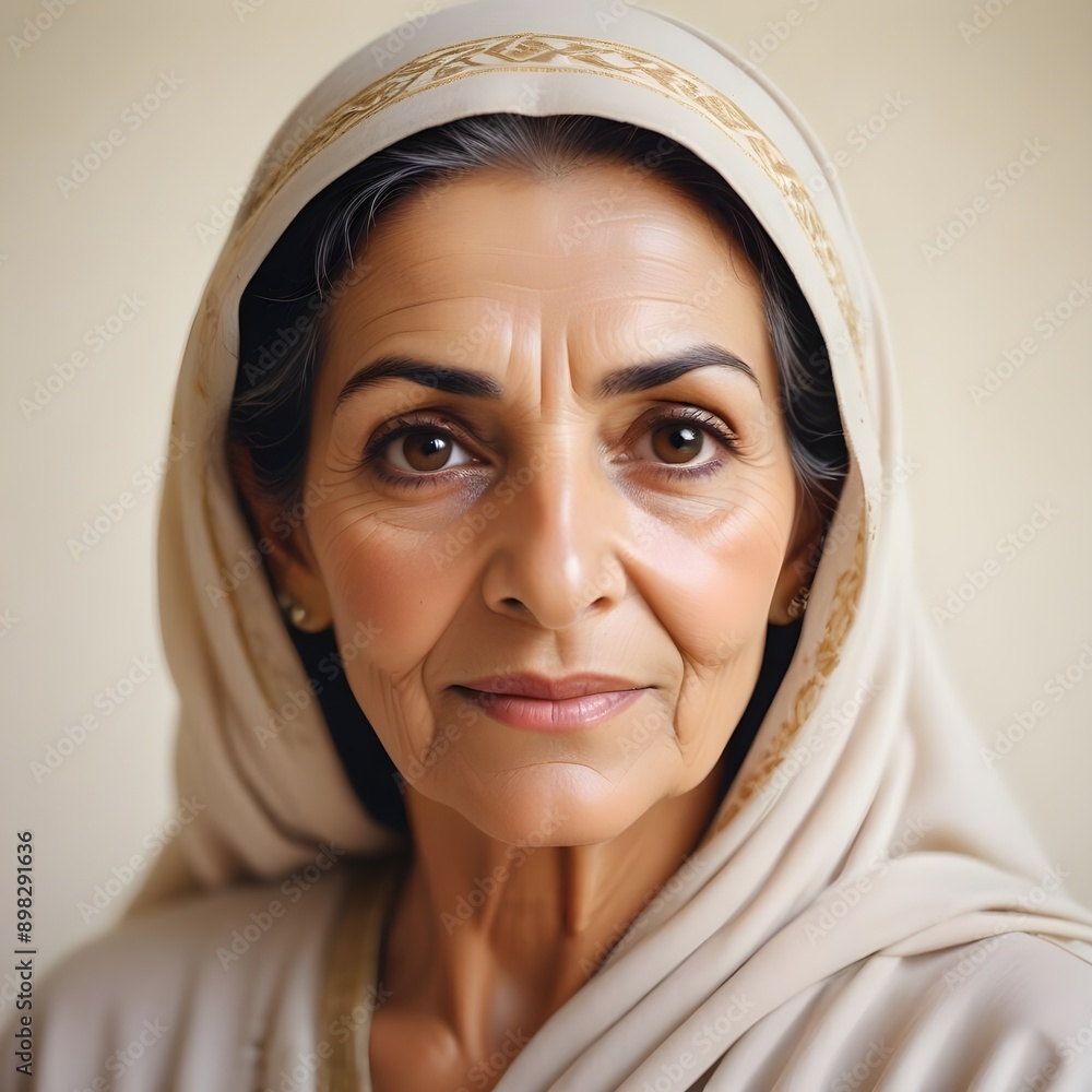 A 70-year-old Middle Eastern woman with a glowing, healthy-looking ...