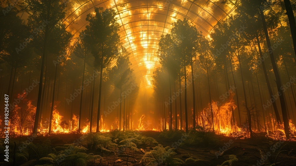 Burning Forest Inside Dome: A forest burning inside a transparent dome ...