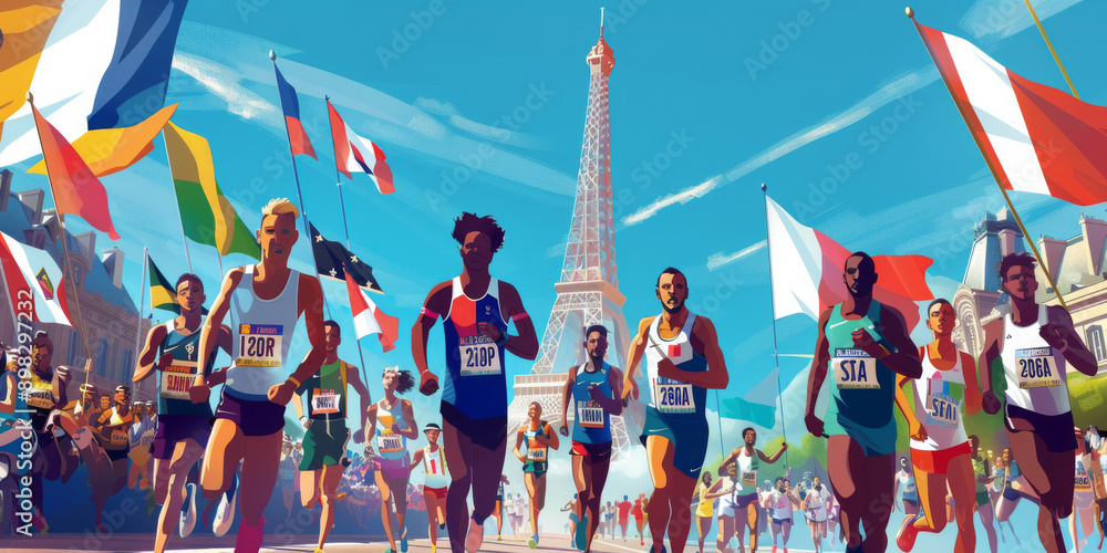 Paris 2024 openening parade with all athletes and country flags, in the ...