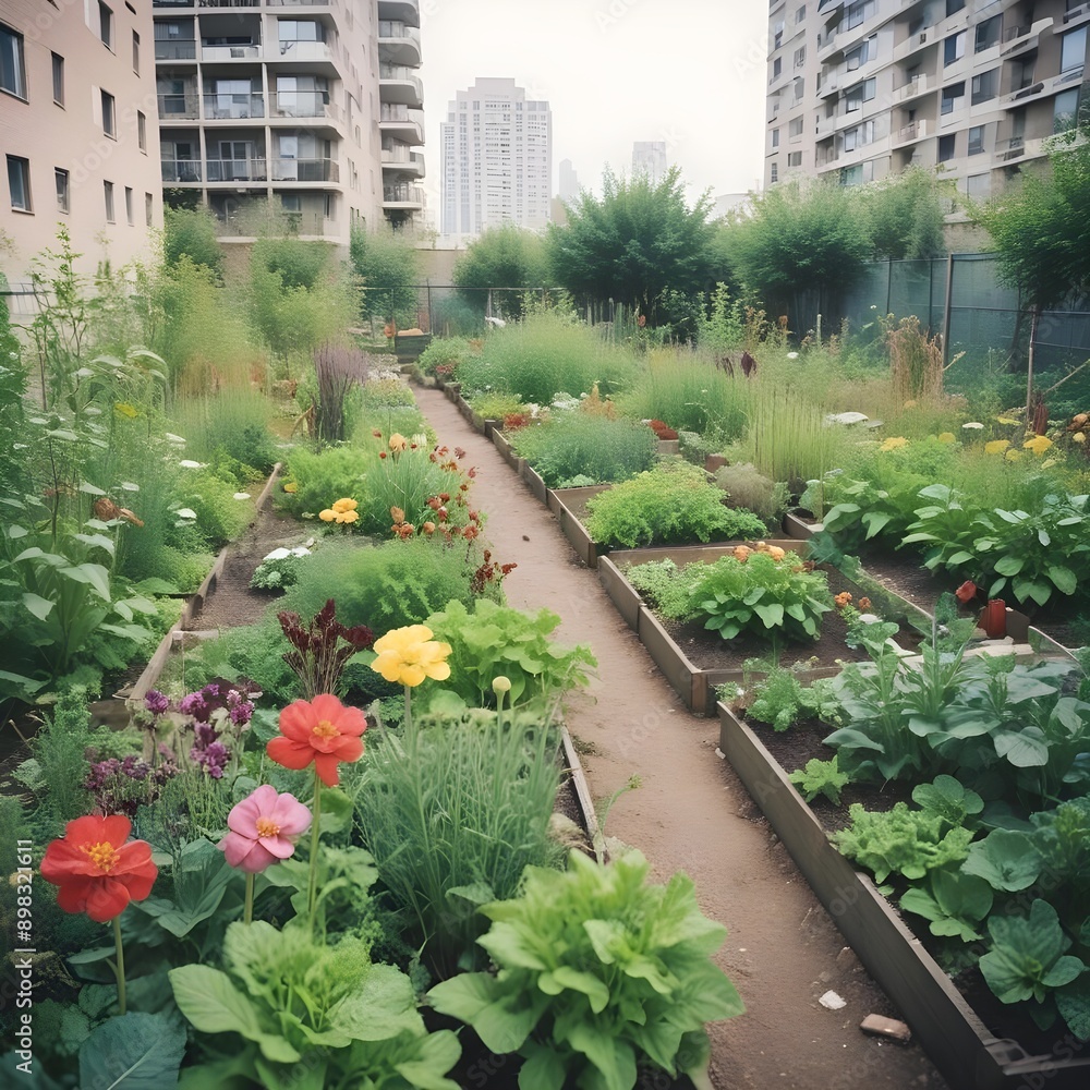 Well-tended community garden featuring diverse produce, herbs, and ...