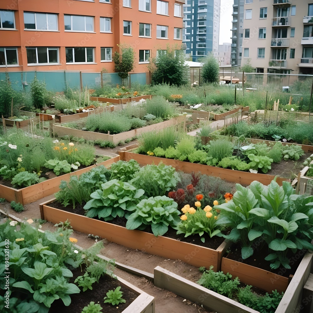 Well-tended community garden featuring diverse produce, herbs, and ...
