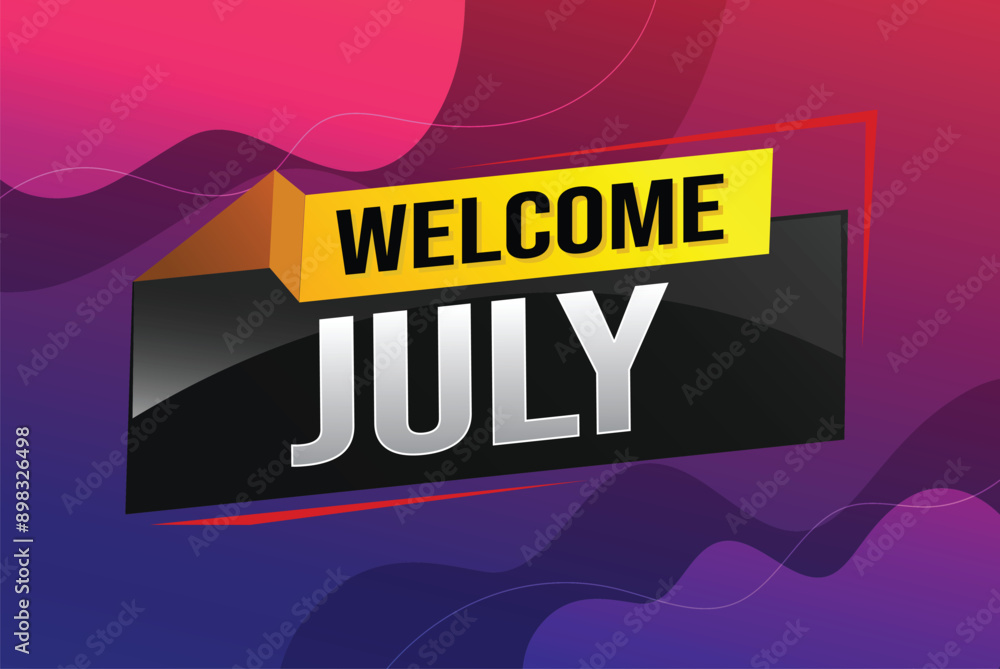 welcome July word text concept icon logo sign symbol vector note 3d ...