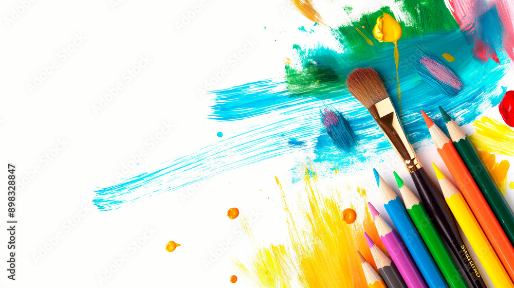 Wallpaper of colorful splash paint and brushes for back to school ...