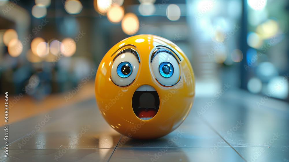 A digital emoji of a surprised face, wide-eyed and open-mouthed, in a ...