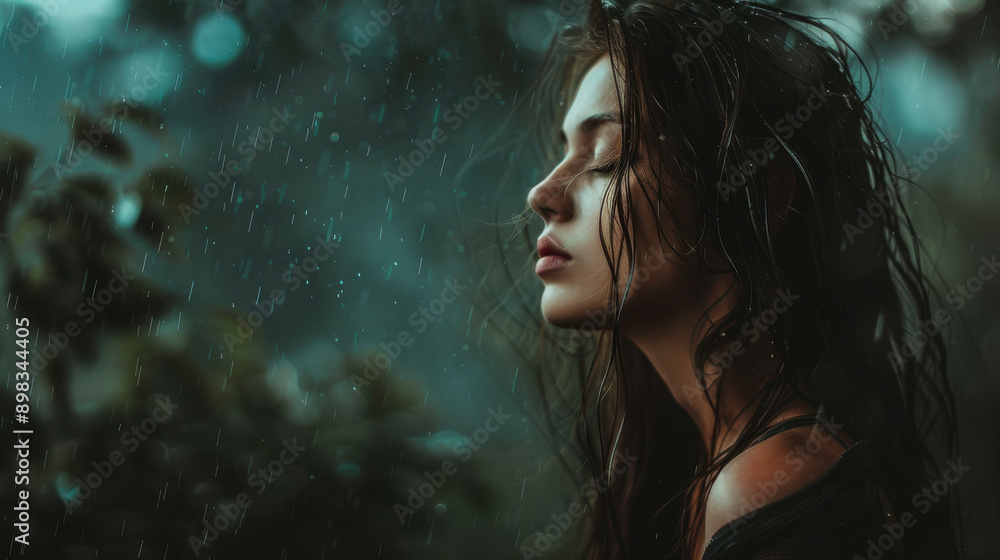 World Day against Pain. Sad girl standing in the rain Stock Photo ...