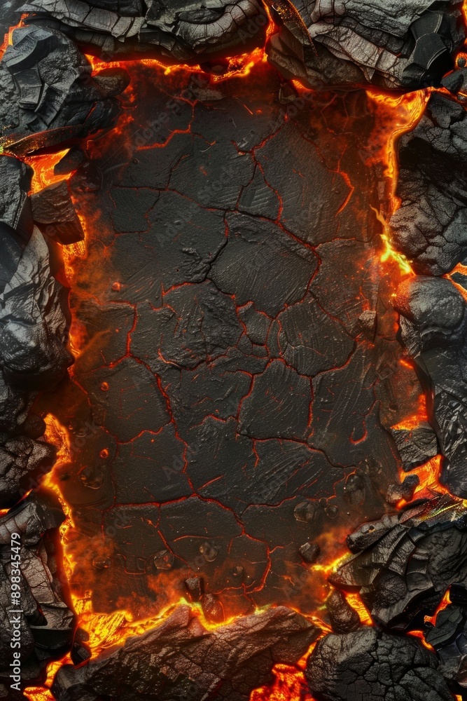 Volcanic Lava Frame. A frame of jagged rocks and flowing lava with a ...