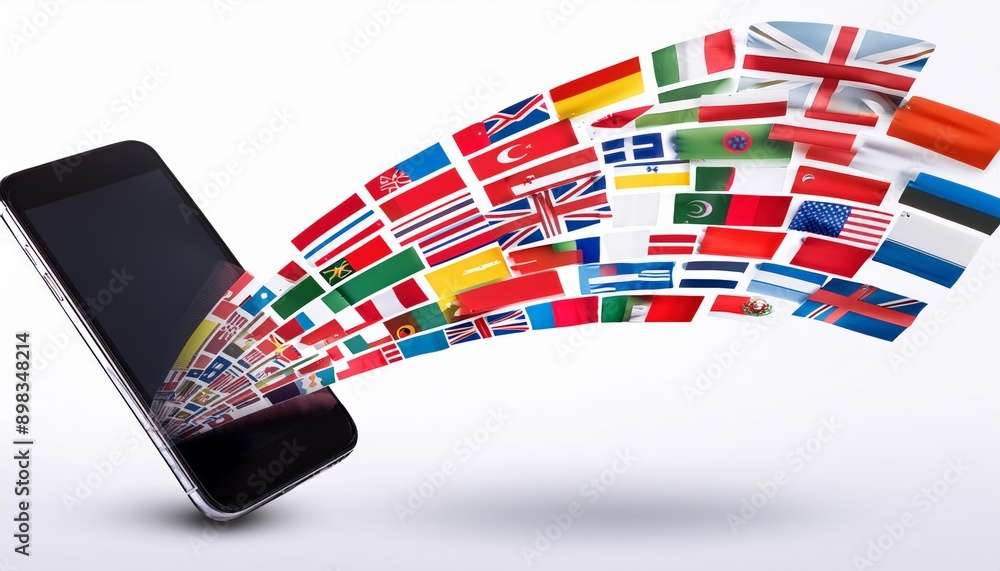 World flags coming out of mobile phone Stock Photo | Adobe Stock
