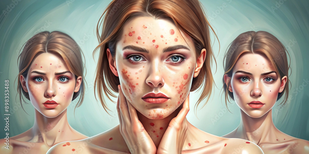 An illustration of women with visible skin disorders, highlighting the ...