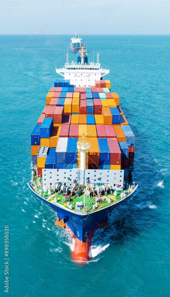 front view Cargo Container ship the ocean ship carrying container and ...