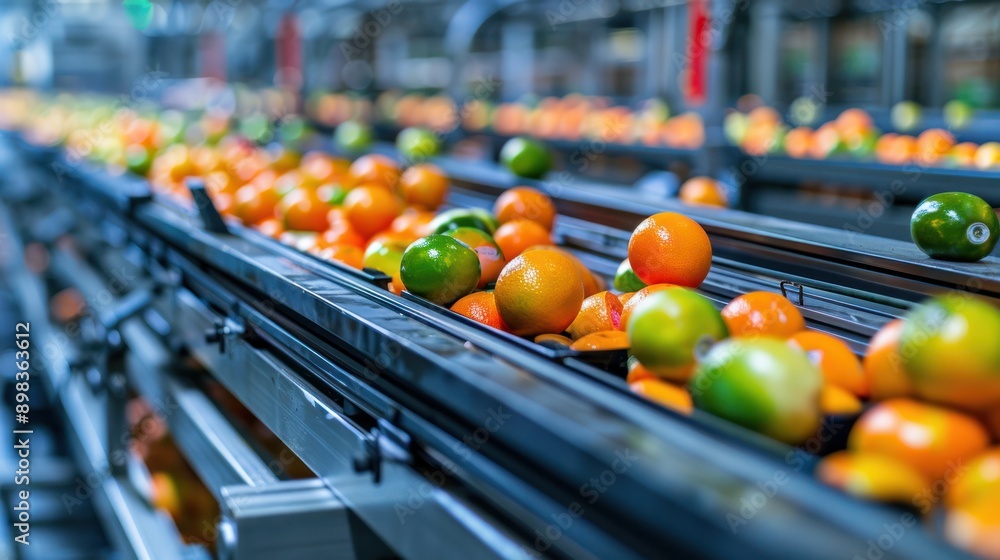Automated packaging line in a food factory, illustrating the speed and ...