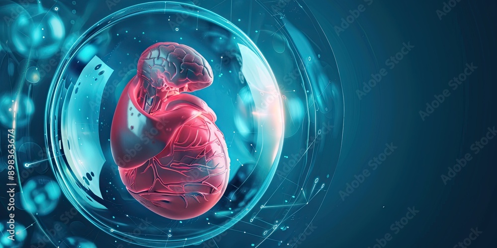 human womb anatomy inside transparent round shield protection ...