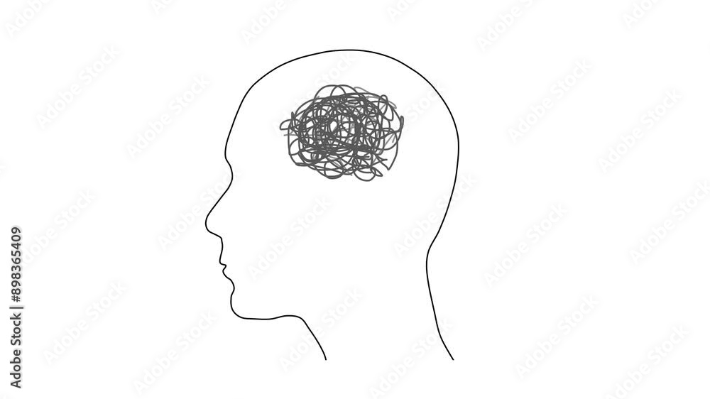 Mental health themed animation. Outline of the side profile of a head ...
