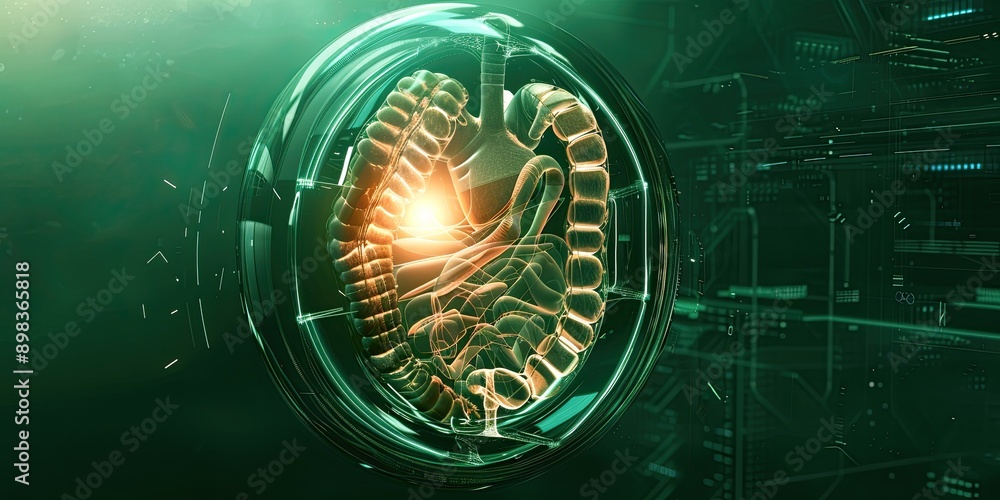 human intestines anatomy inside transparent round shield protection ...