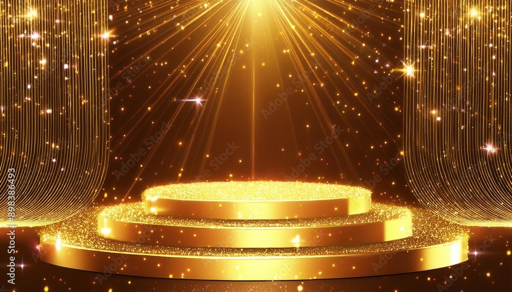 4K 3D Award party stage golden stage glitter animation stars lights and ...