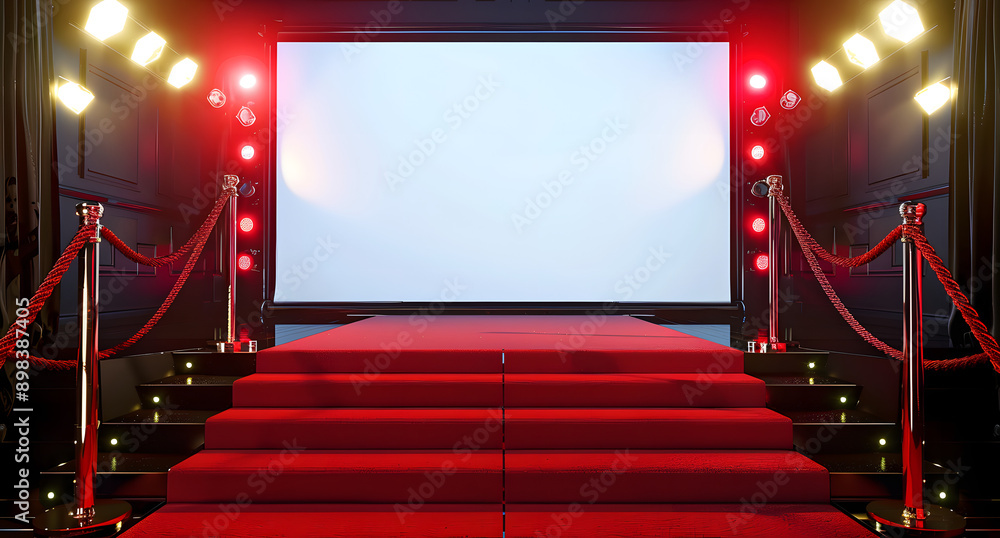 Elegant red carpet stage setup with bright spotlights, perfect for ...