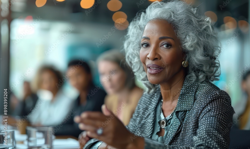 Older mature business team manager woman motivating employees for ...