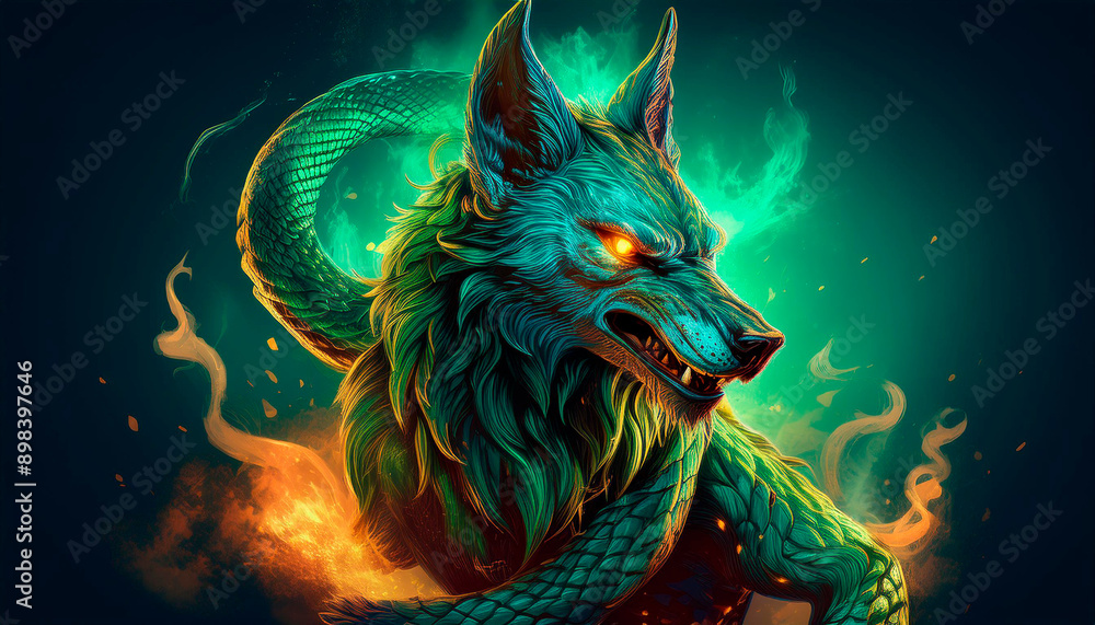 eerie and enigmatic image of the demon amon as wolf with snake tail in ...