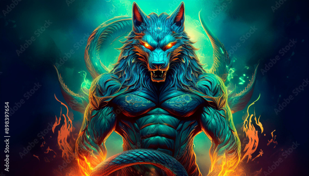 eerie and enigmatic image of the demon amon as wolf with snake tail in ...