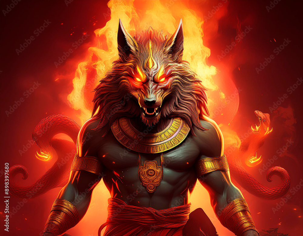 eerie and enigmatic image of the demon amon as wolf with snake tail in ...