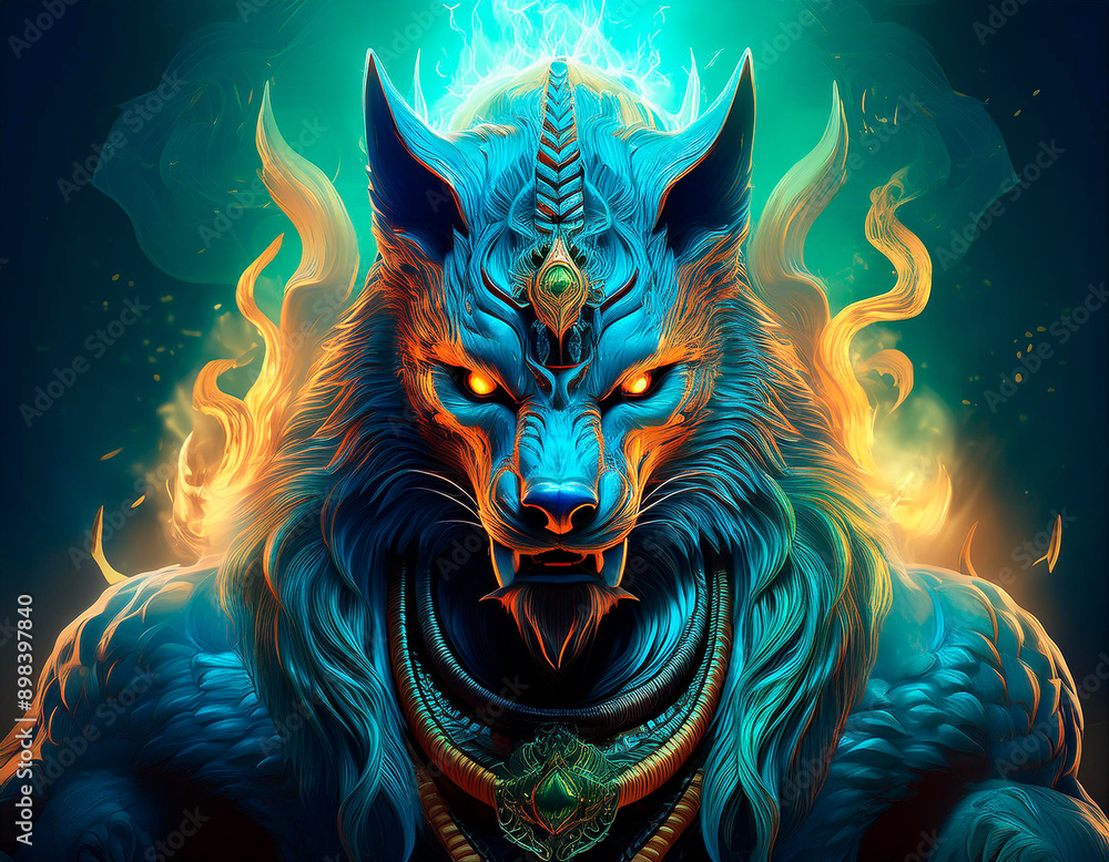 eerie and enigmatic image of the demon amon as wolf with snake tail in ...