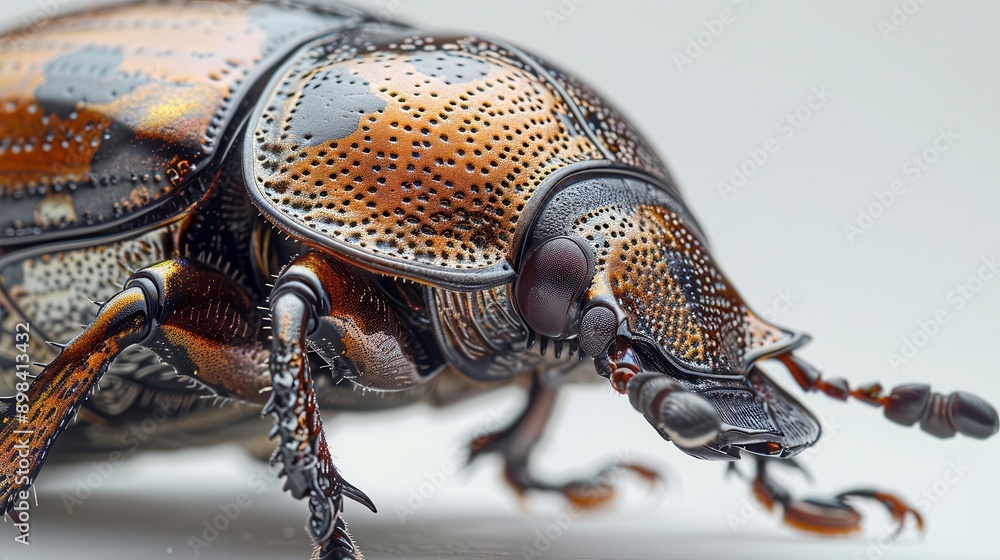 Extreme closeup of a beetles exoskeleton, highlighting the metallic ...