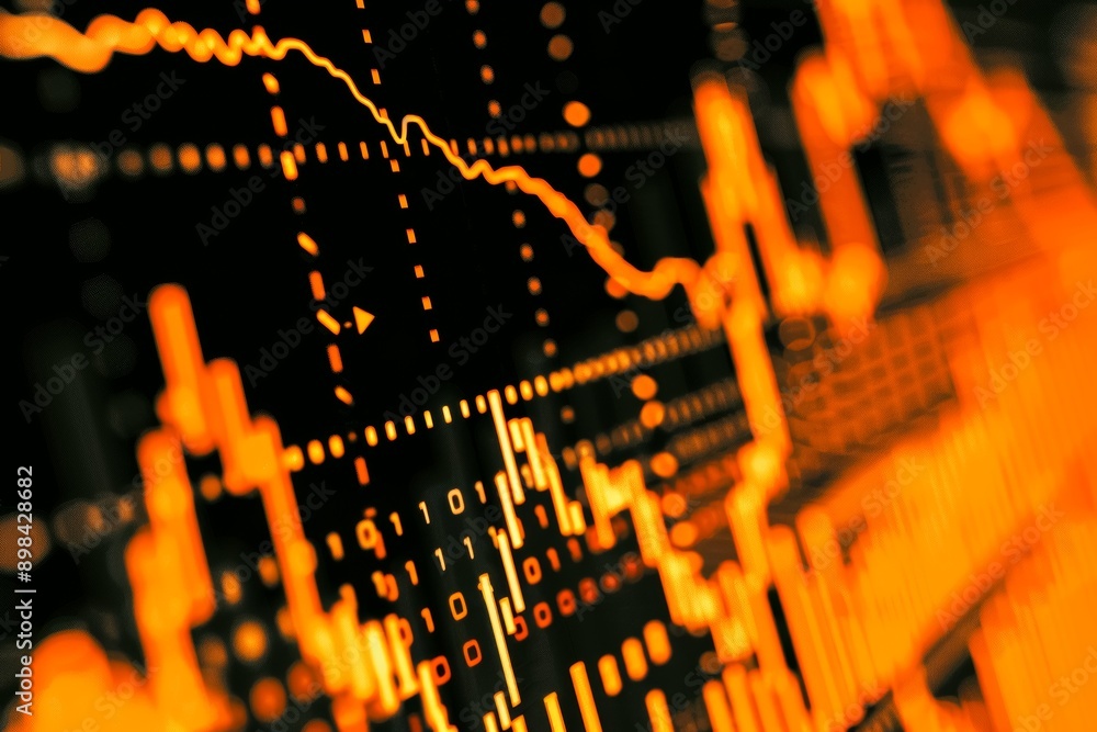 Close-up of a stock market chart showing a downward trend. The chart is ...