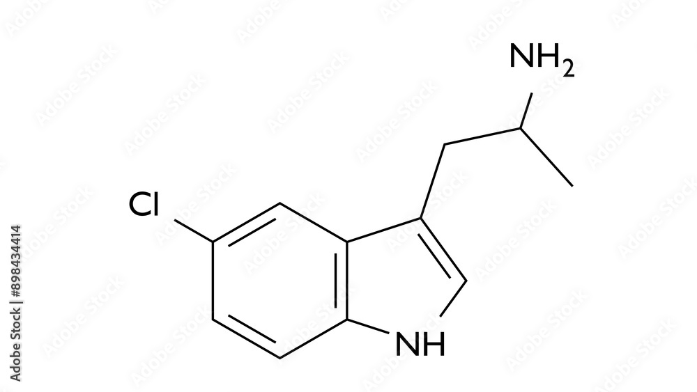 5-chloro-amt molecule, structural chemical formula, ball-and-stick ...