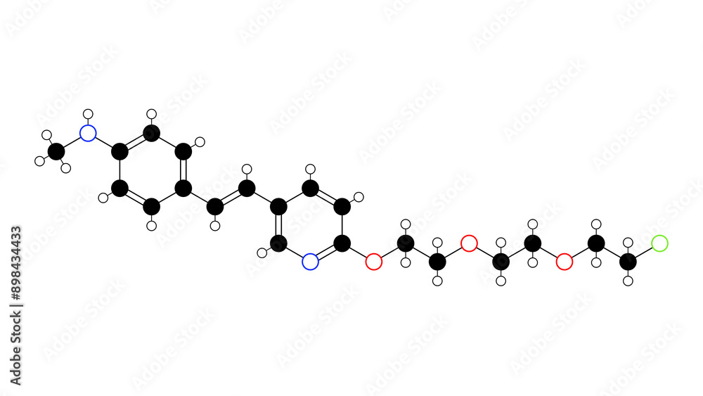 florbetapir (18f) molecule, structural chemical formula, ball-and-stick ...