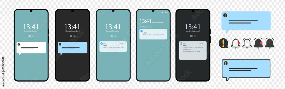 Notification screen UI. Push notification. SMS notification on the ...