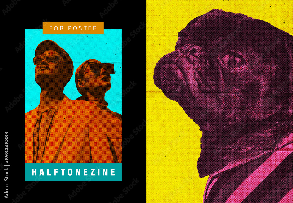 Halftone Zine Poster Photo Effect Mockup Stock Template | Adobe Stock