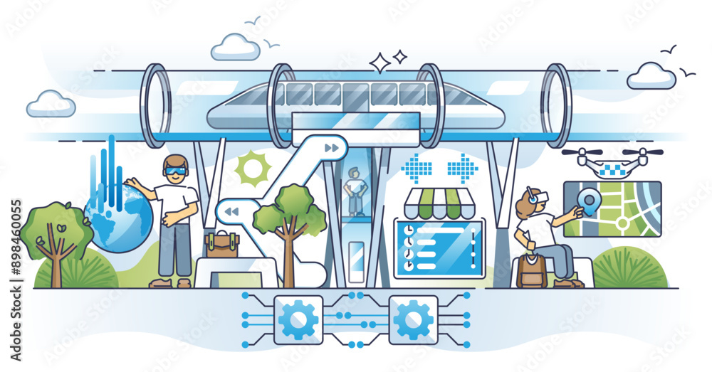 Future of city transportation with modern infrastructure outline ...