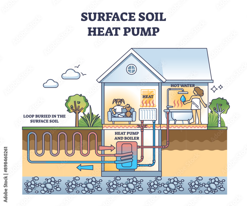 Surface soil heat pump with pipeline loop to collect heat from ground ...