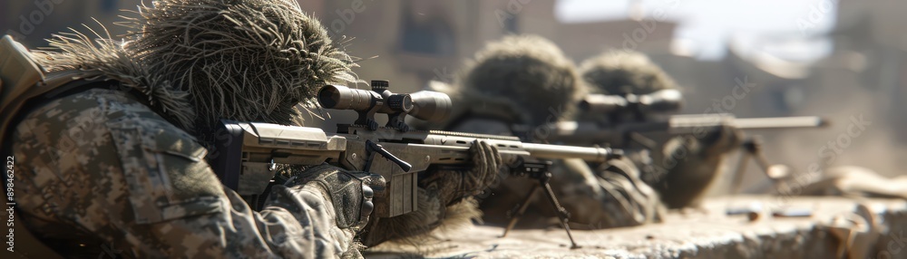 Camouflaged Snipers in Battle Dress Elite Soldiers Ready for Action ...