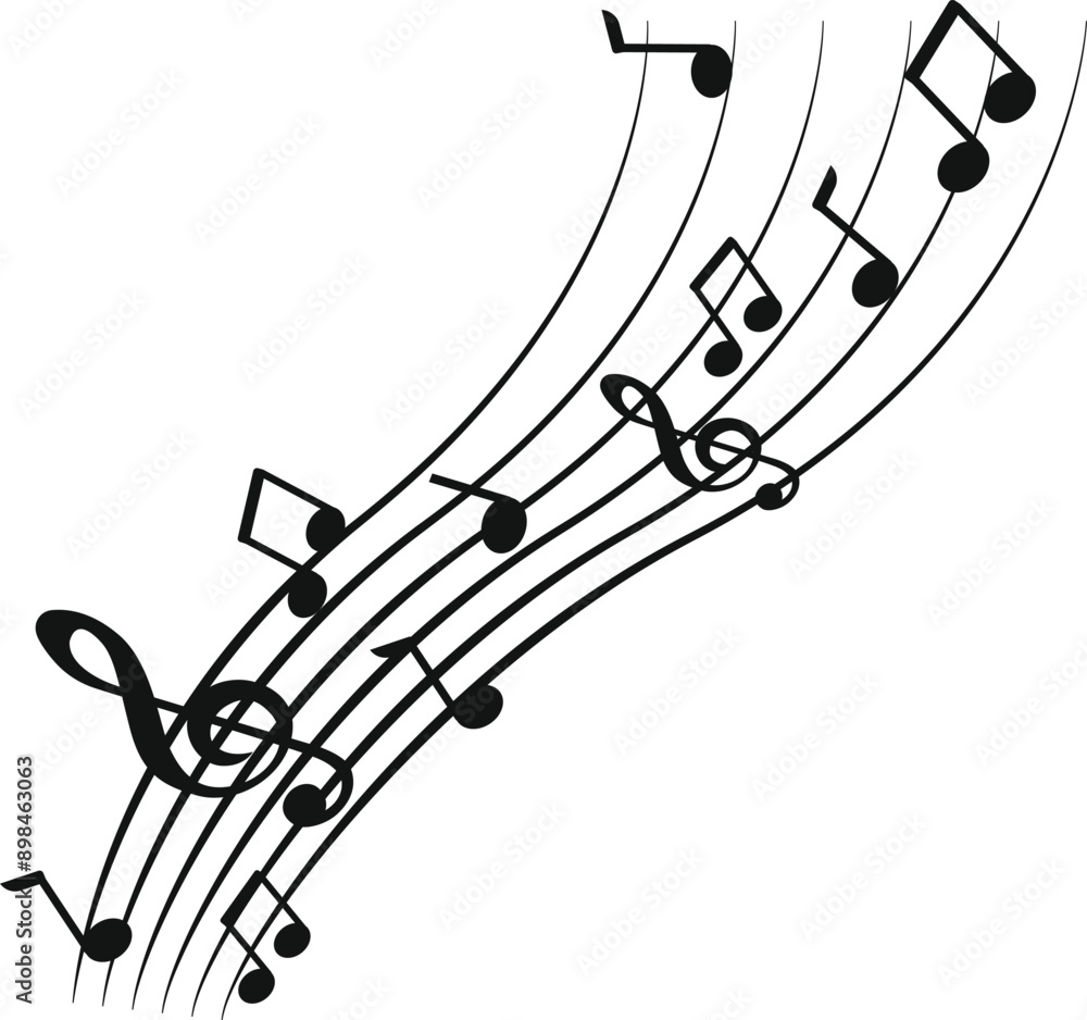 Music notes, wave upside, Curve musical signs, sound wave line symbol ...