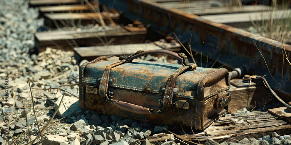 Engineer's Toolbox: A worn leather toolbox, sitting on the ground next ...