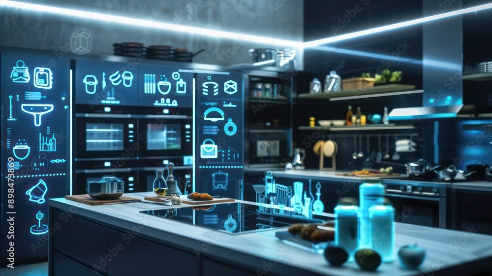 high-tech cooking studio with smart appliances that can be controlled ...
