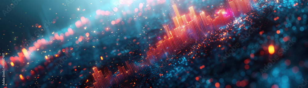 Futuristic Abstract Data Visualization With Glowing Bar Charts And