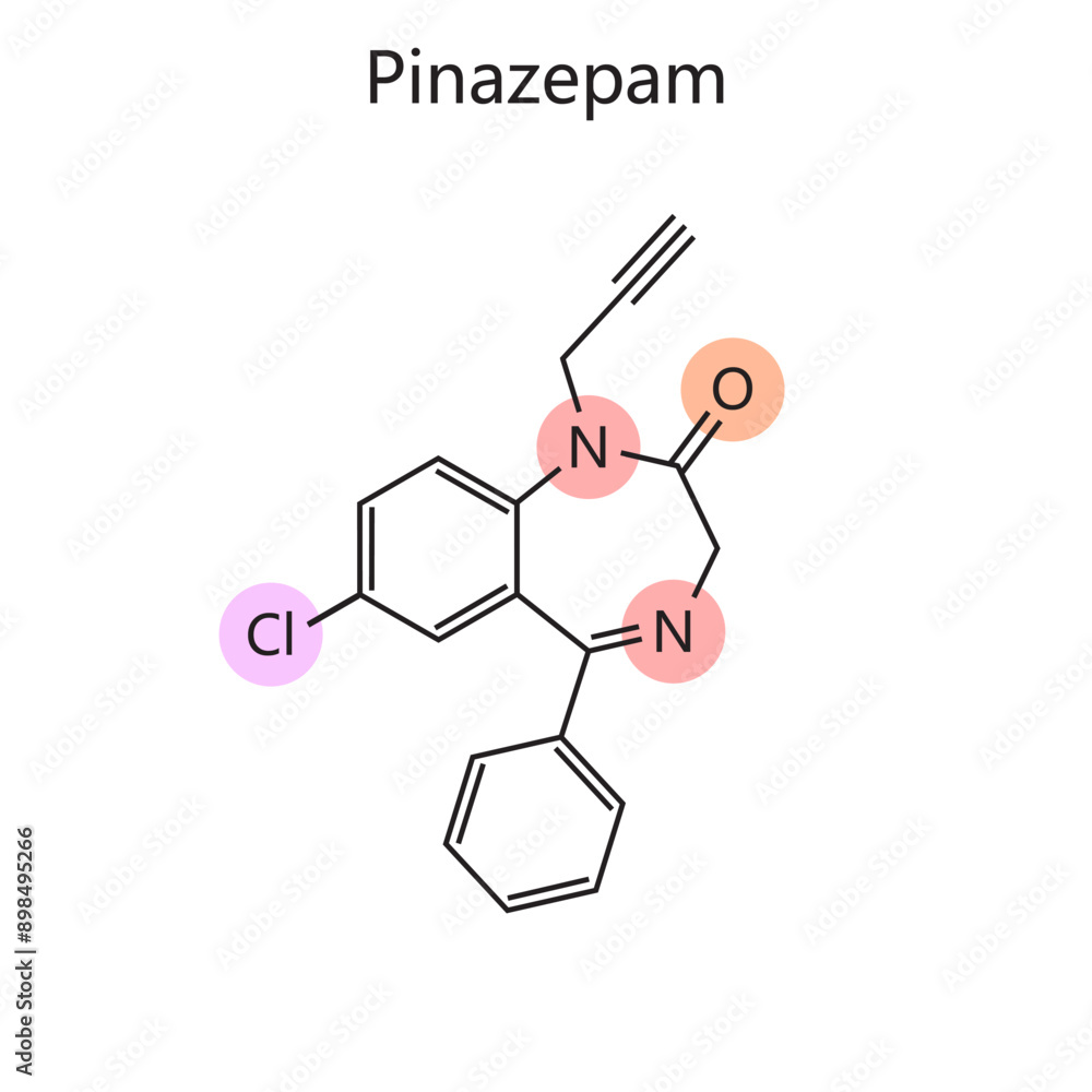 Chemical organic formula of Pinazepam diagram hand drawn schematic ...