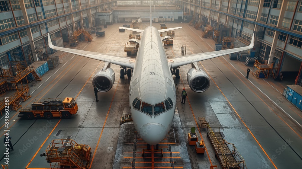 Airplane in Final Assembly Stage in Hangar. Airplane in the final ...