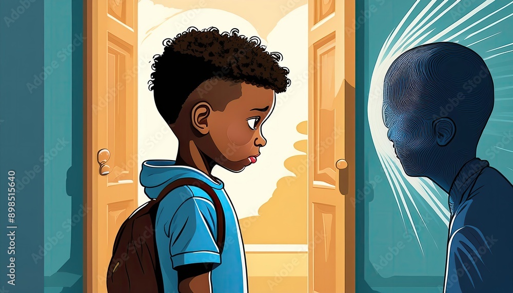 vector illustration of a child who is afraid of his own shadow ...