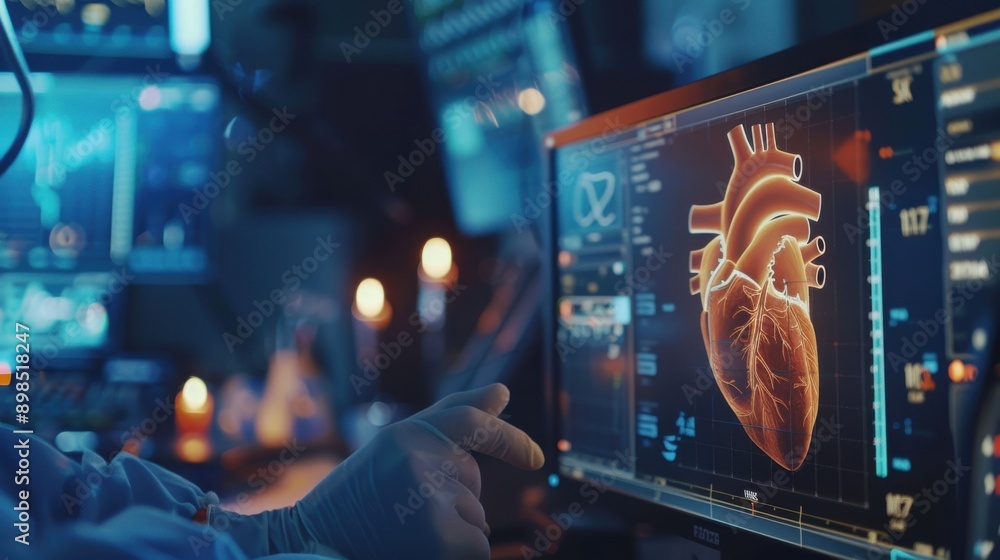 A detailed medical scene of a cardiologist performing a heart ...