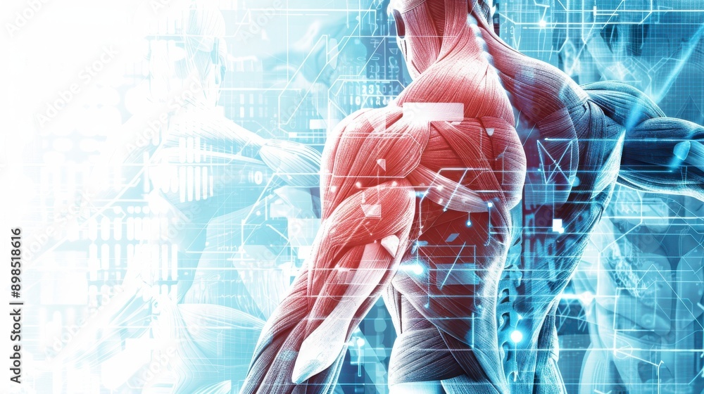 An abstract medical image showing a detailed conceptual representation ...