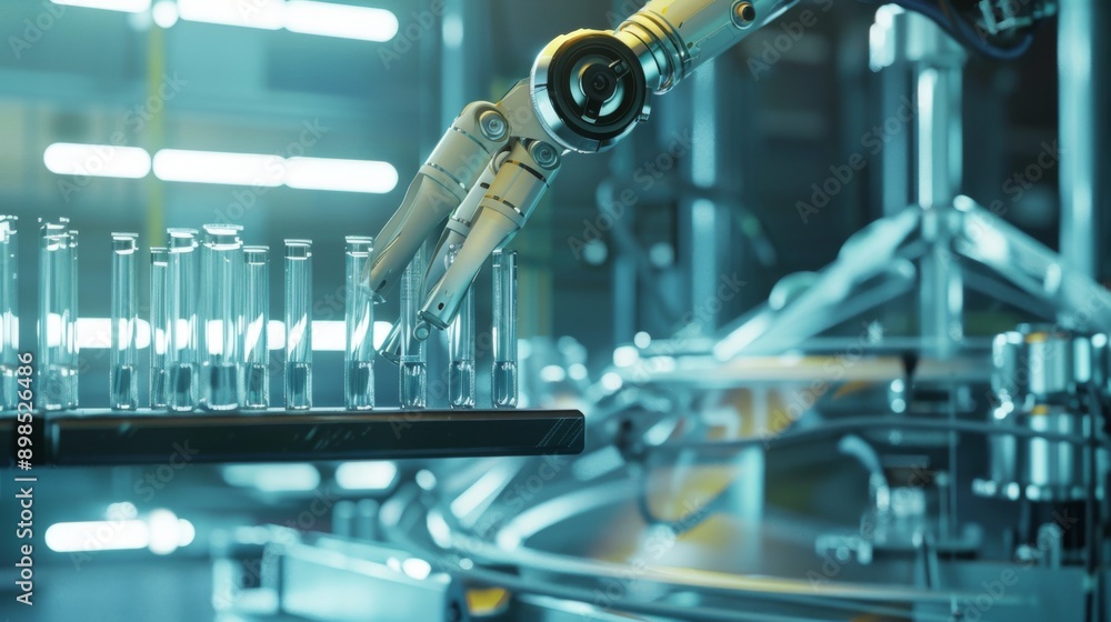 A robotic arm handling test tubes in a modern laboratory, highlighting ...